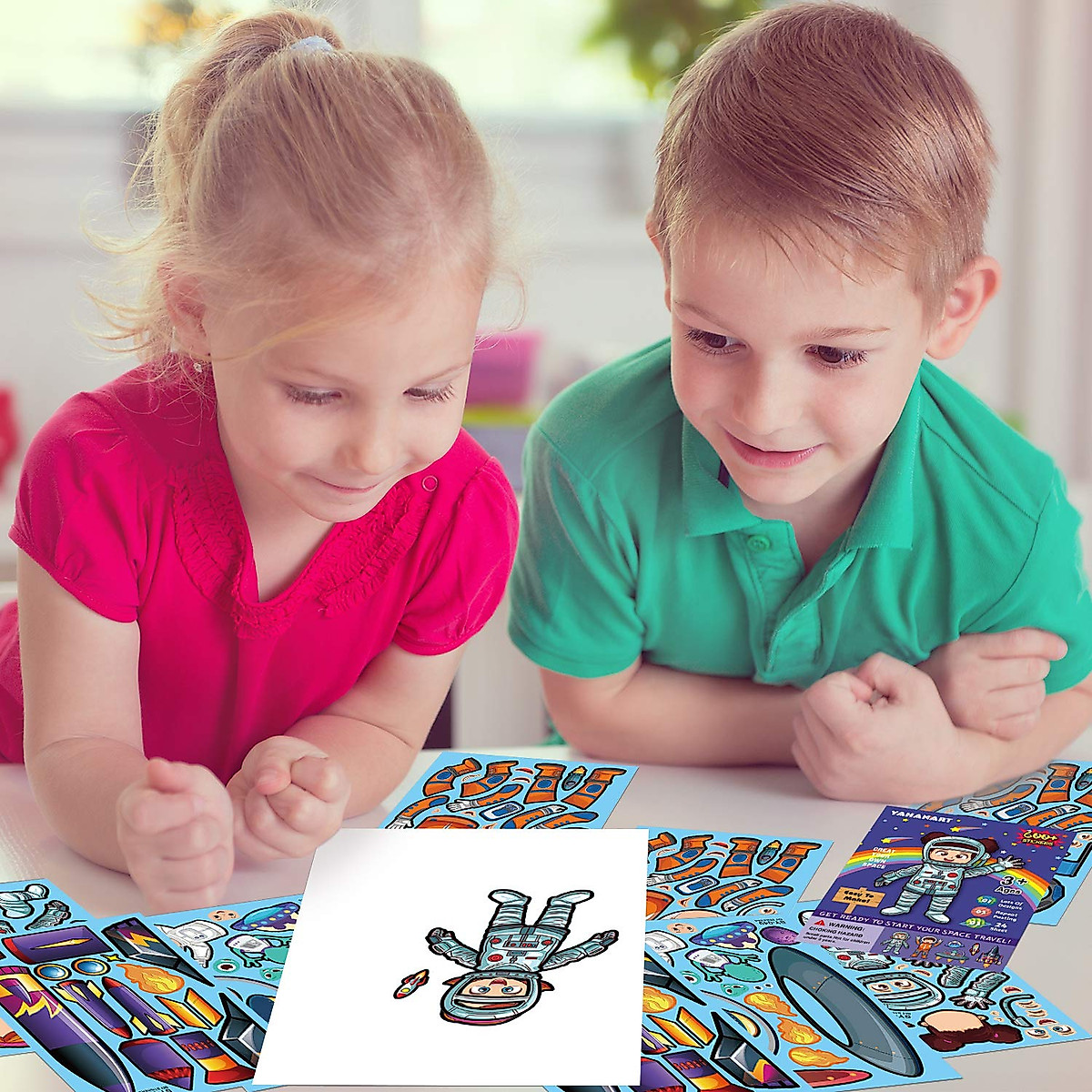 Konsait 48Sheets Outer Space Make Your own Stickers, Make A Face Stickers Solar System Universe Outer Space Theme Party Favor Stickers for Boys Girls Birthday Goodie Bag Filler School Rewards