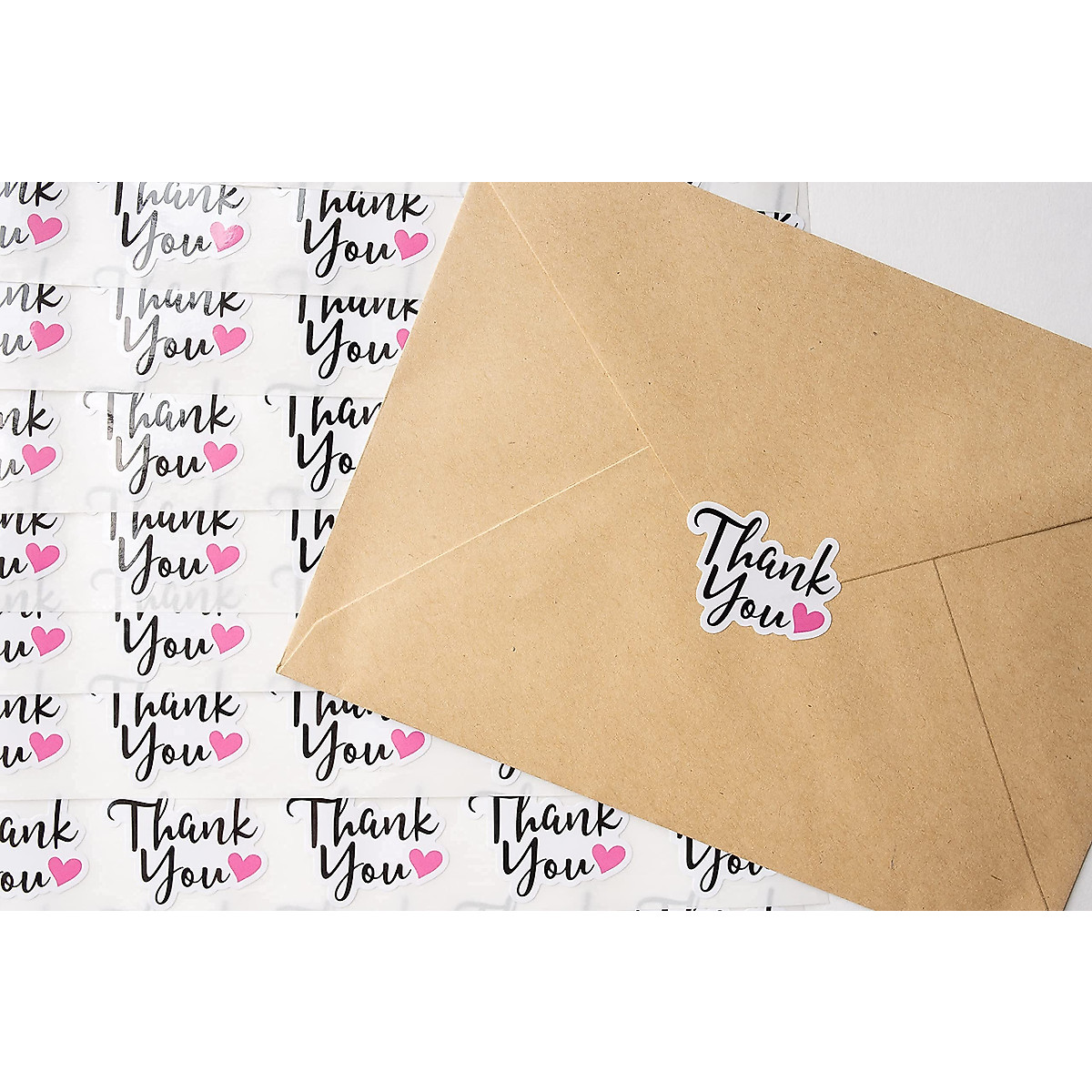 Thank You Stickers - Roll of 500 Labels with Pink Hearts - Cute Mailing Envelope Seals -Small Business Shipping Supplies - Packaging Orders with Poly Mailers and Boxes