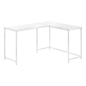 Monarch Specialties 7395 Computer Desk, Home Office, Corner, 58" L, L Shape, Work, Laptop, Metal, Laminate, Contemporary, Modern Desk-58 Top, 58.25" L x 44" W x 30" H, White/White