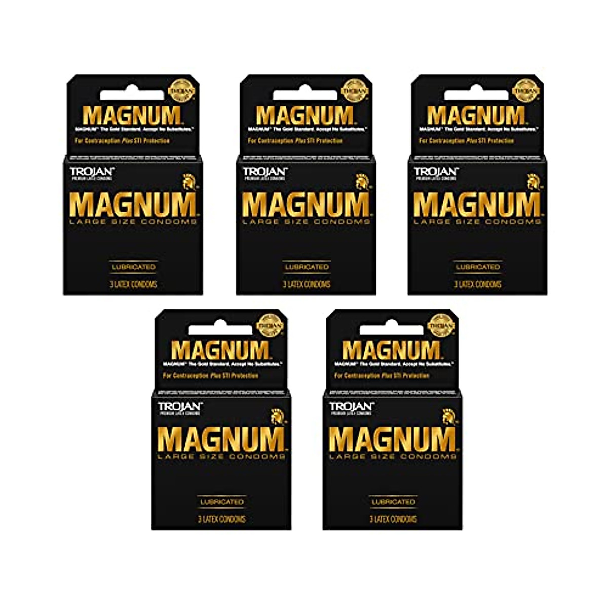 Trojan Magnum Condoms Large Lubricated Latex - 3 ct, Pack of 5