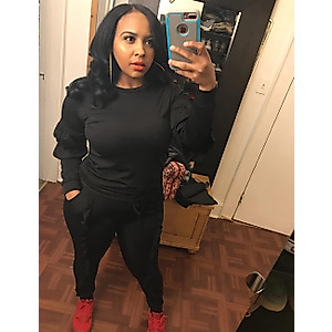 KANSOON Women 2 Pieces Outfits Long Sleeve Sweatshirt and Bodycon Ruffle Sweatpants Tracksuits Black Large