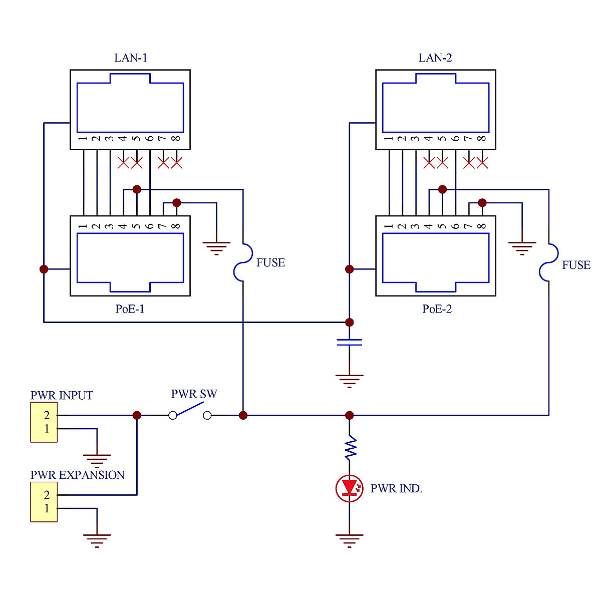 CZH-LABS DIN Rail Mount 2 Ports Passive RJ45 PoE Power Injection Board, Power Over Ethernet Injector Module.