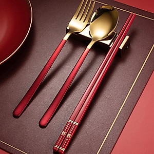 5 Pairs Chinese Chopsticks Reusable Fiberglass Dishwasher Safe, 9.6 inch/24.3cm Matte Non-Slip Family/ Hotel/ Restaurant Japanese Chop Sticks, Christmas&New Year Chopstick Gift, Traditional Red