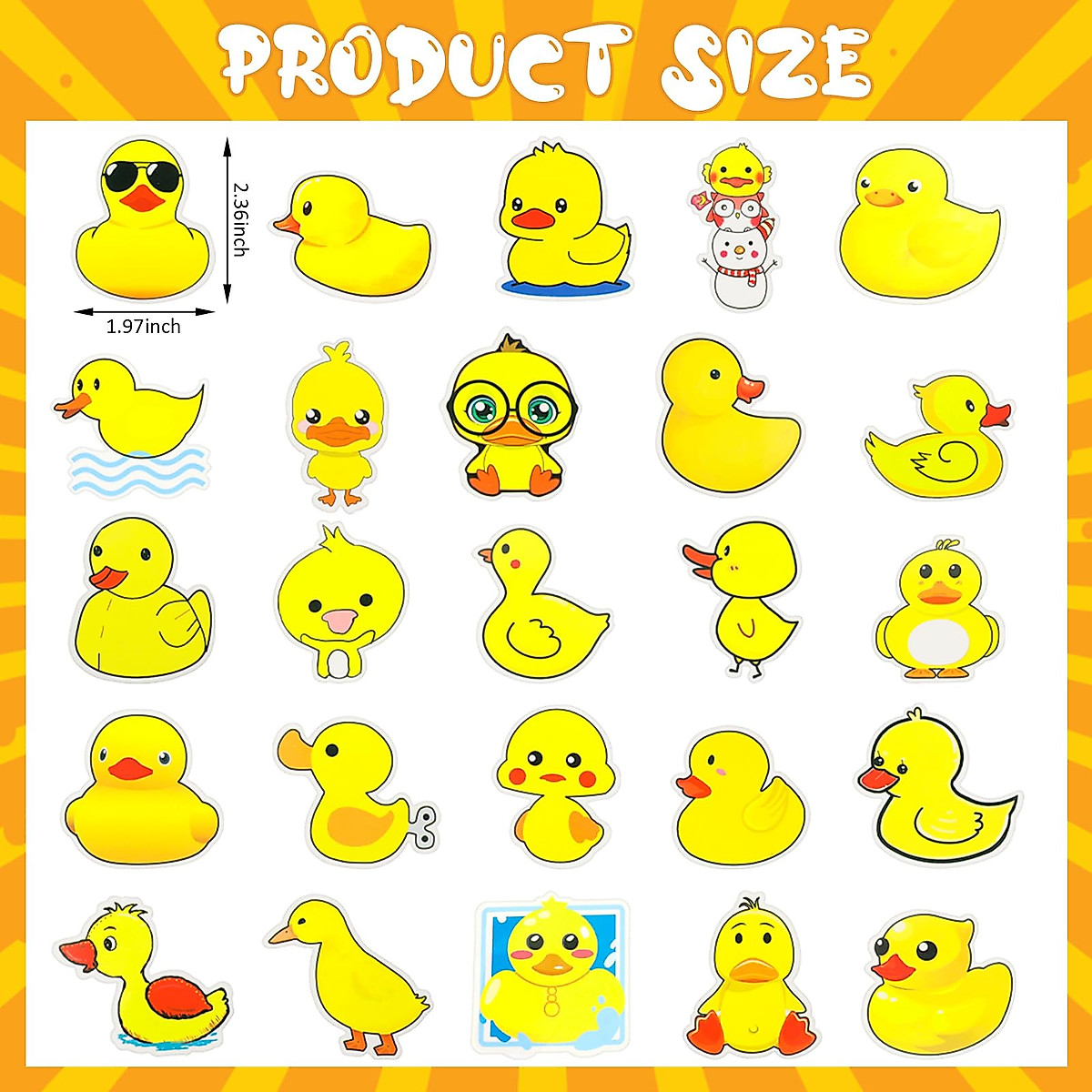 Libima 100 Pcs Yellow Duck Stickers Cute Duck Decal for Water Bottles Waterproof Bottles Sticker for Kids Teen Laptop Luggage Skateboard Fringe Phone