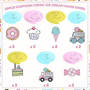Sweet Comic Ice Cream Donut Hanging Swirl Party Decor, Pastel Cartoon 2D Comic Donut/Candy Party Ceiling Streamers for Girl Ice Cream Theme Birthday Party Kids Candy Wedding Baby Shower Party Supplies