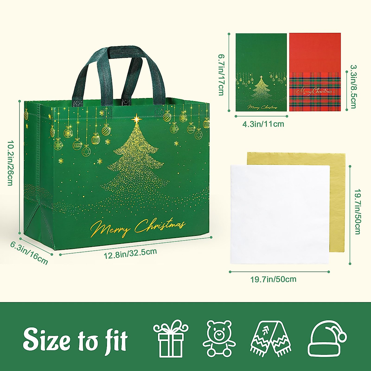 YANGTE 2 Pack 13" Large Christmas Gift Bags with Tissue Paper, Reusable Non-Woven Christmas Bag with Handles for Holiday Presents Wrapping, Christmas Tote Bags for Gifts Wrapping Xmas Party Favors