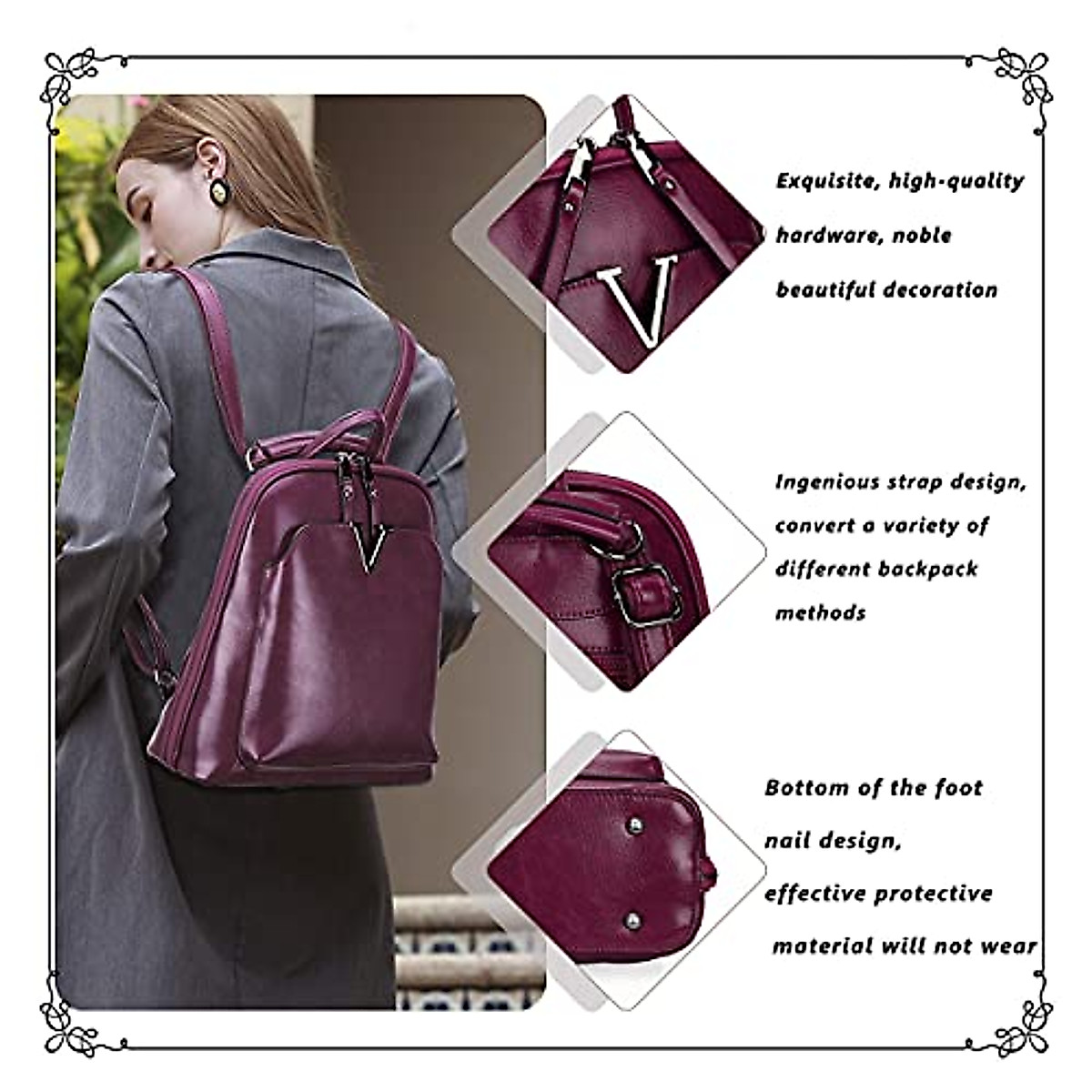 Backpack Purses for Women Angelkiss Ladies Fashion PU Leather Backpack Anti Theft Shoulder Handbags