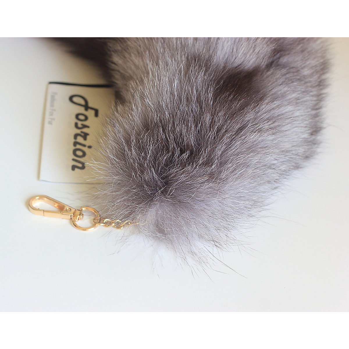 Sky Blue Elegance: Natural Silver Fox Tail Keychain Pendant