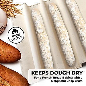 Orblue Bakers Couche and Proofing Cloth, 100% Cotton Fabric for Bread Dough Baking, Shaping Tool for Baguettes, Loaves, Ciabatta, Bread Couche 35.4 x 23.6 Inches