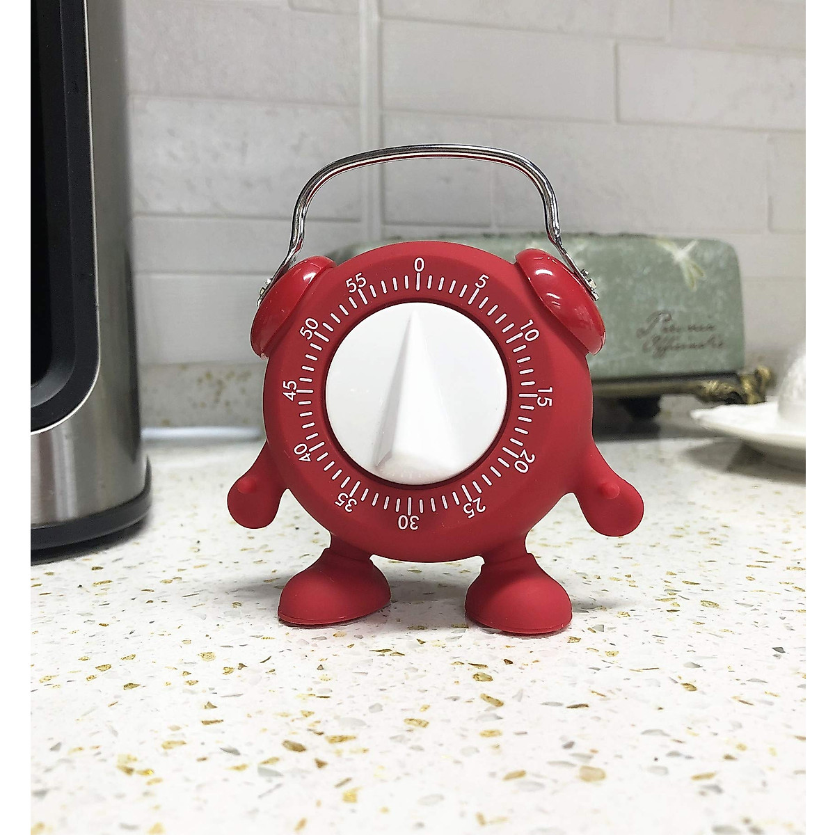 Vinseen Timer, for Kitchen Baking Teaching Cooking Egg Potty Training for Kids Cute 60 Mins Twist Wind-Up Mechanical Timer with Ring Alert, No Battery (Red)