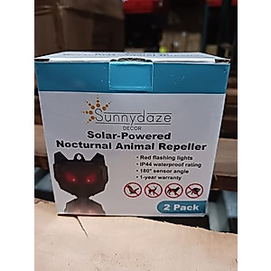 Sunnydaze Wall-Mounted Solar Nocturnal Animal Repellers - Waterproof Design - Red Flashing Lights - Battery Included - 2-Pack