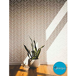 PINKIPO® 【2 Pack】, HERRINGBONE Shuffle, Large WALL STENCIL, Modern Geometric Wall Stencils for Painting, Stencils For Walls, Chevron Wall Stencil Pattern