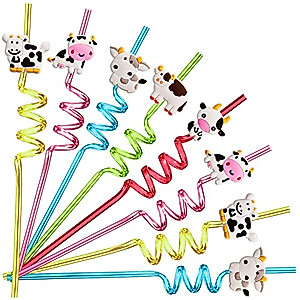 25 Cow Party Favors Drinking Straws Goodie Gifts for Boys Girls Holy Cow Im One Birthday Party Supplies with 2 PCS Cleaning Brushes