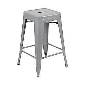 Flash Furniture Lily 24" High Metal Counter-Height, Indoor Bar Stool in Silver - Stackable Set of 4