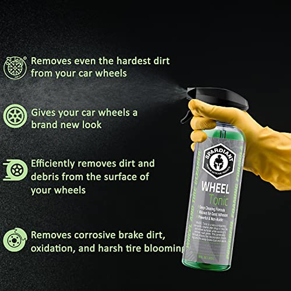 SPARDIANT Wheel & Tire Cleaner Spray - Safe on Chrome Coated, Plastic, Alloy, &Stainless Steel Wheels - Non-acid Cleaner for Wheels, Tires, & Rim Finishes - Alkaline Formula with Spearmint Scent