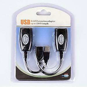 USB (Male) to RJ45 + USB (Female) USB Over Cat5/5e/6 Extension Adapter RJ45 -Up to 150ft Length