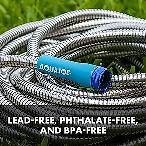 Aqua Joe AJSGH75 1/2-Inch Heavy-Duty, Puncture Proof Kink-Free, Spiral Constructed 304-Stainless Steel Metal, Garden Hose, 75-Foot