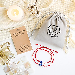 PPJew 7 Knots Evil Eye Bracelet Kabbalah Red String Bracelets Mommy and Me Bracelet Set Protection Amulet for Boys & Girls Daughter Mother Women Family