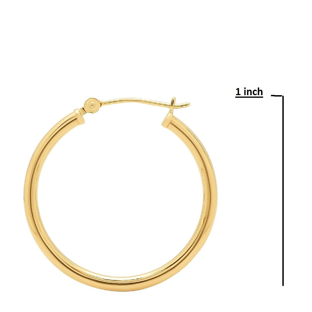 Amanda Rose Collection 10K Yellow Gold 1 inch Classic Shiny Round Hoop Earrings for Women