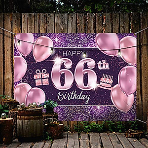 PAKBOOM Happy 66th Birthday Banner Backdrop - 66 Birthday Party Decorations Supplies for Women - Pink Purple Gold 4 x 6ft