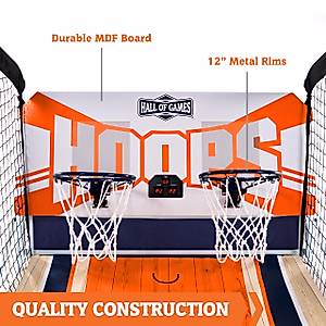 Hall of Games EZ Fold Indoor Basketball Game for 2 Players with LED Scoring and Arcade Sounds (6-Piece Set), Black