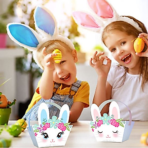 WEEPA Easter Treat Boxes Mini Paper Easter Baskets for Kids DIY Egg Hunt Bunny Gift Box with Handle Cute Bunny Easter Basket Containers Easter Party Decoration for Birthday Baby Shower, 12 pcs
