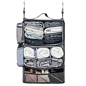 Surblue Hanging Shelves Travel Storage Bag Compression Packing Cube for Suitcase Collapsible with Extension Layer Large Capacity,Grey,XXL