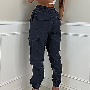 Warehouse Amazon Warehouse Deals Women Cargo Pants Combat Military Trousers Drawstring Elastic Waist Tapered Pants Baggy Slacks with Multiple Pockets Navy 2X Gray Pants for Women