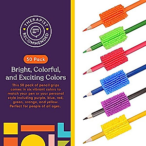 Special Supplies 50 Squishy Pencil Grips for Kids and Adults - Colorful, Cushioned Holders for Handwriting, Drawing, Coloring - Ergonomic Right or Left-Handed Use - Reusable (50)