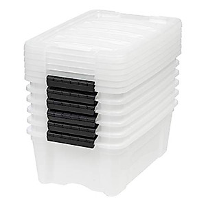 IRIS USA 12 Qt. Plastic Storage Container Bin with Secure Lid and Latching Buckles, 6 pack - Pearl, Durable Stackable Nestable Organizing Tote Tub Box Toy General Organization Small