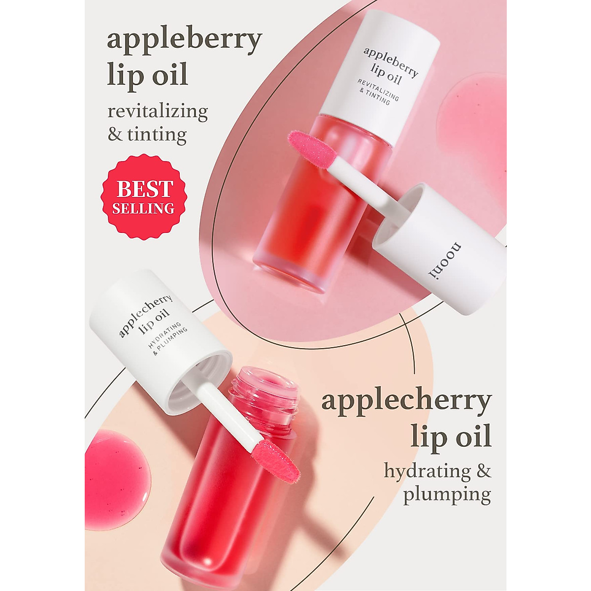 NOONI Appleseed Lip Oil Set - Appleberry & Applecherry | with Apple Seed Oil, Lip Oil Duo, Lip Stain, Long-Lasting, Plumping, Gift, Gift Sets, For Chapped and Flaky Lips