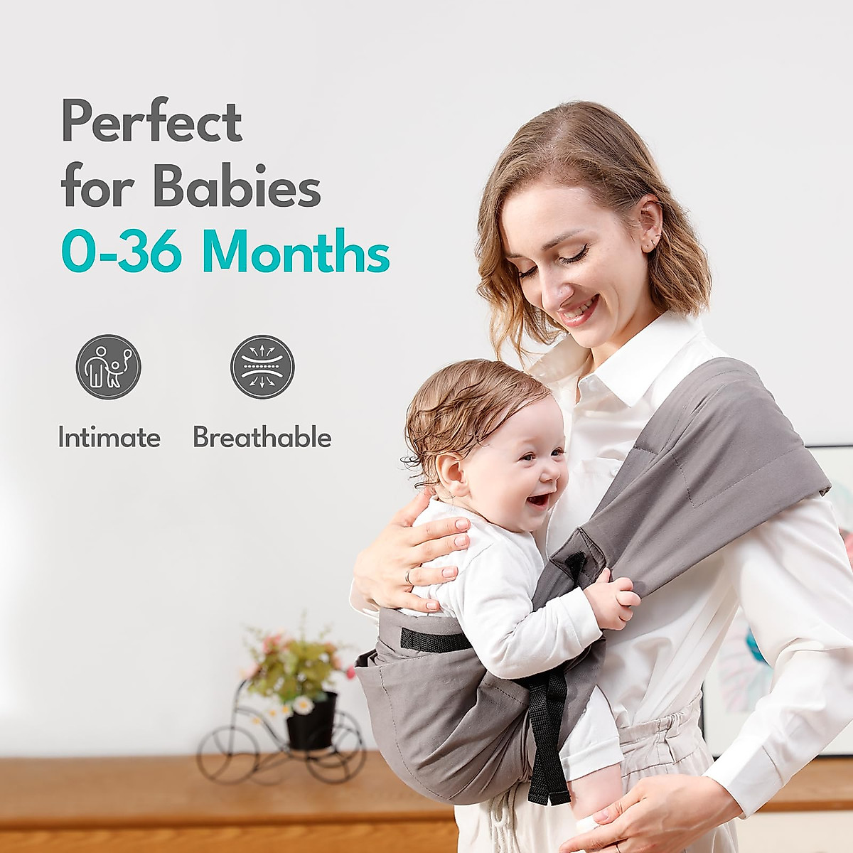 HOMEAL Baby Sling Carrier - Newborn to Toddler, Adjustable Hand-Free Sling for 7-40 lbs, Grey