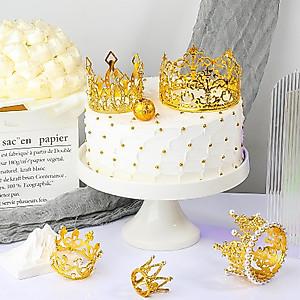 10 Pieces Crown Cake Topper Birthday Mini Crown Pearl Crystal Tiara Vintage Small Crowns Metal Crown Decorations for Wedding Birthday Baby Shower Party, 5 Styles(Gold)