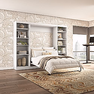 Bestar Pur Full Murphy Bed with 2 Shelving Units, 109-inch Space-Saving Wall Bed with Storage