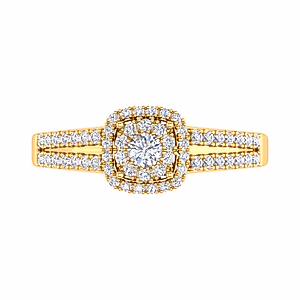 1/2 Carat Prong Set Diamond Cushion Cut Halo Engagement Ring in 10K Yellow Gold (Ring Size 8)