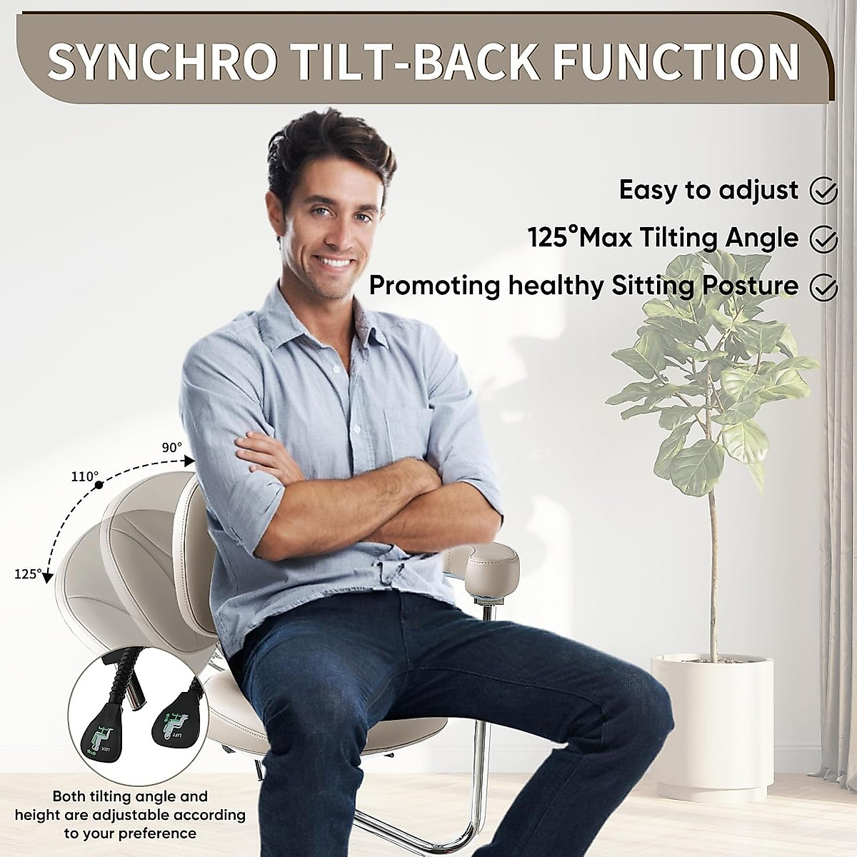 Viviange Ergonomic Dental Saddle Stool - Adjustable Rolling Dentist Chair with Back Support for Hygienists, Assistants - Medical Office & Salon Use -Grey