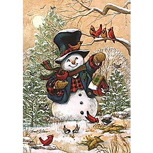 Winter Friends Garden Flag Snowman & Cardinals Winter Seasonal Banner 12.5"x18"