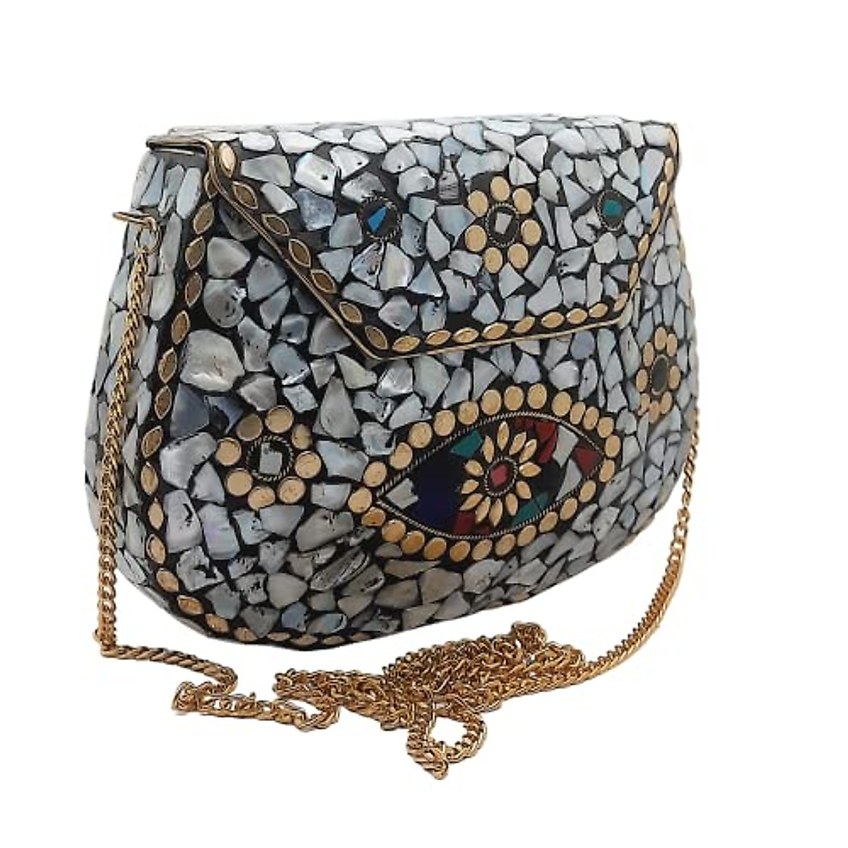 Trend Overseas Ethnic Indian Handmade Sea Shell Stone Chip Bag