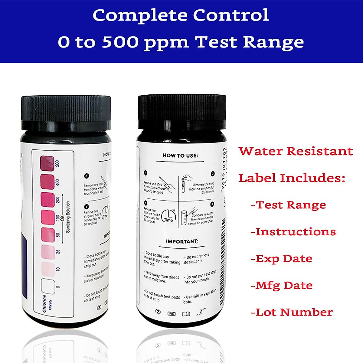 350 Strips - Chlorine Sanitizer Test Strips Food Service 0-500 ppm (Mega Pack) - Bleach Test Strips - Chlorine Test Strips for Food Service - Restaurant Test Strips - Chlorine Tester