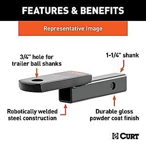 CURT 45019 Class 1 Trailer Hitch Ball Mount, Fits 1-1/4-Inch Receiver, 2,000 lbs, 3/4-Inch Hole, 1-1/4-In Drop, 5/8-Inch Rise