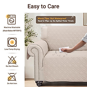 RHF Anti-Slip Loveseat Covers for Leather Sofa, Couch Cover, Loveseat Cover for Living Room, Loveseat Slipcover&Love Seat Couch Covers, Slip-Resistant Couch Cover for Leather Sofa (Loveseat: Beige)