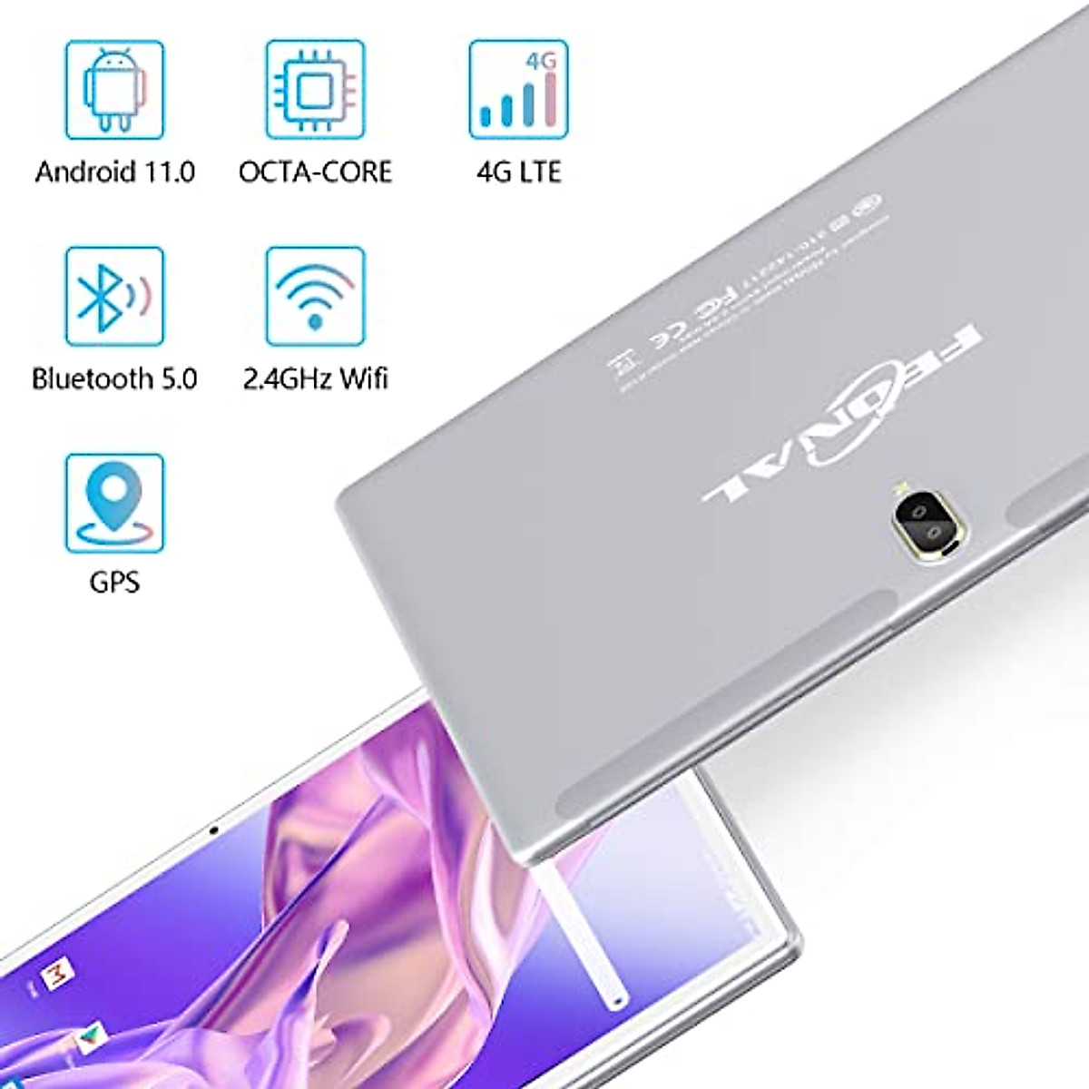 Tablet 10.1 inch Android 11.0 Tablet, 64GB ROM + 4GB RAM Octa-Core Processor 4G Phone Call Tablet, 1080P FHD IPS, 13MP Camera, 128GB Expand Support, Dual SIM Slot | WiFi | GPS | Bluetooth (Silver)