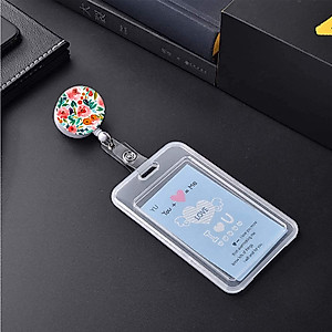 Badge Reel, Retractable Nurse Badge Holder with Alligator Clip ID Name Card Badge Clip for Office Student Doctor Nurse (3pack Pink Flower)