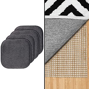 Gorilla Grip Memory Foam Chair Cushions and Rug Pad Gripper, Chair Pads Set of 4 Size 16x16 in Gray, Machine Washable, Rug Pad Size 2x3, Slip and Skid Resistant, 2 Item Bundle