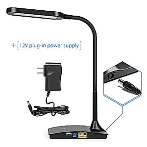 TW Black Desk Lamps for Home Office - Super Bright Small Desk Lamp with USB Charging Port, a Perfect LED Desk Light as Study Lamp, Bedside Reading Lights