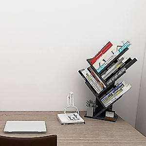 HUAWIND Small Bookshelf Tree Bookshelf,Desktop Book Organizer,5-Tier Floor Standing Bookcase,Can Place Books,Magazines and CDs (Black)