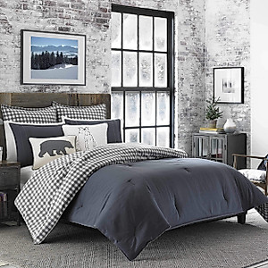 Eddie Bauer - Euro Sham Set, 2pc Cotton Bedding with Hidden Zipper Closure, Stylish Plaid Home Decor (Kingston Charcoal, 26" x 26")