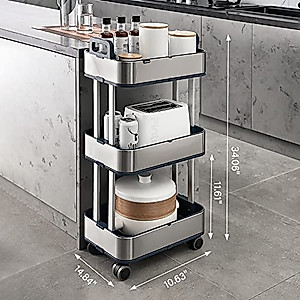 ELPHECO Storage Rolling Cart 3 Tier Mobile Shelving Unit Slide Out Storage Shelves for Kitchen Bathroom Laundry Narrow Places