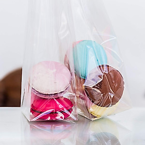 Morepack Gusseted Flat Bottom Cellophane Bags with Paper Insert, 50Pcs 4.3x2x11.8 Inches Cellophane Bags Gusseted