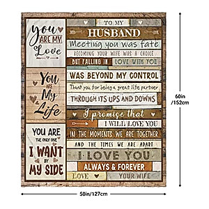 ZWERIVP Gifts for Husband - Husband Fathers Day Birthday Gift - Wedding Anniversary Romantic Gifts for Him - Husband Gifts from Wife - to My Husband Gifts Throw Blanket 60 x 50 inch